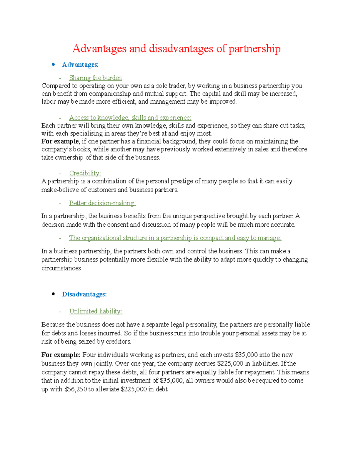 Advantages and disadvantages of partnership - The capital and skill may ...