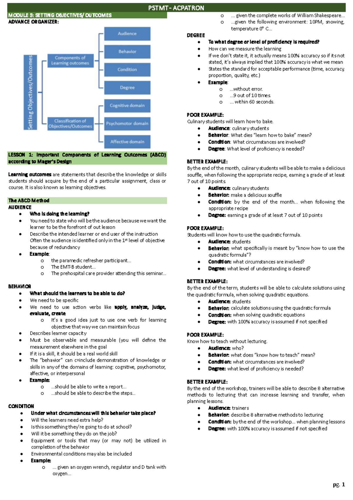 PSTMT M3 SEC YEAR - MODULE 3: SETTING OBJECTIVES/ OUTCOMES ADVANCE ...