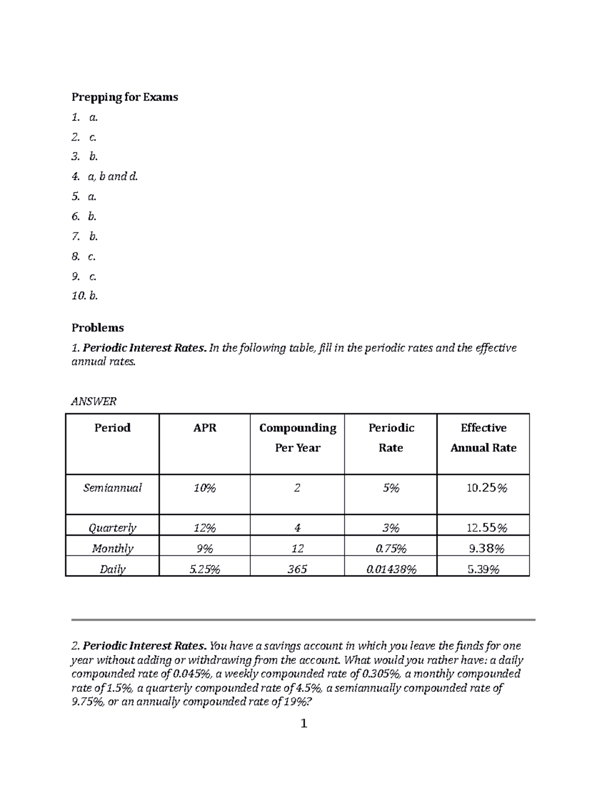 5 chapter bhbhh - Prepping for Exams a. c. b. a, b and d. a. b. b. c. c ...