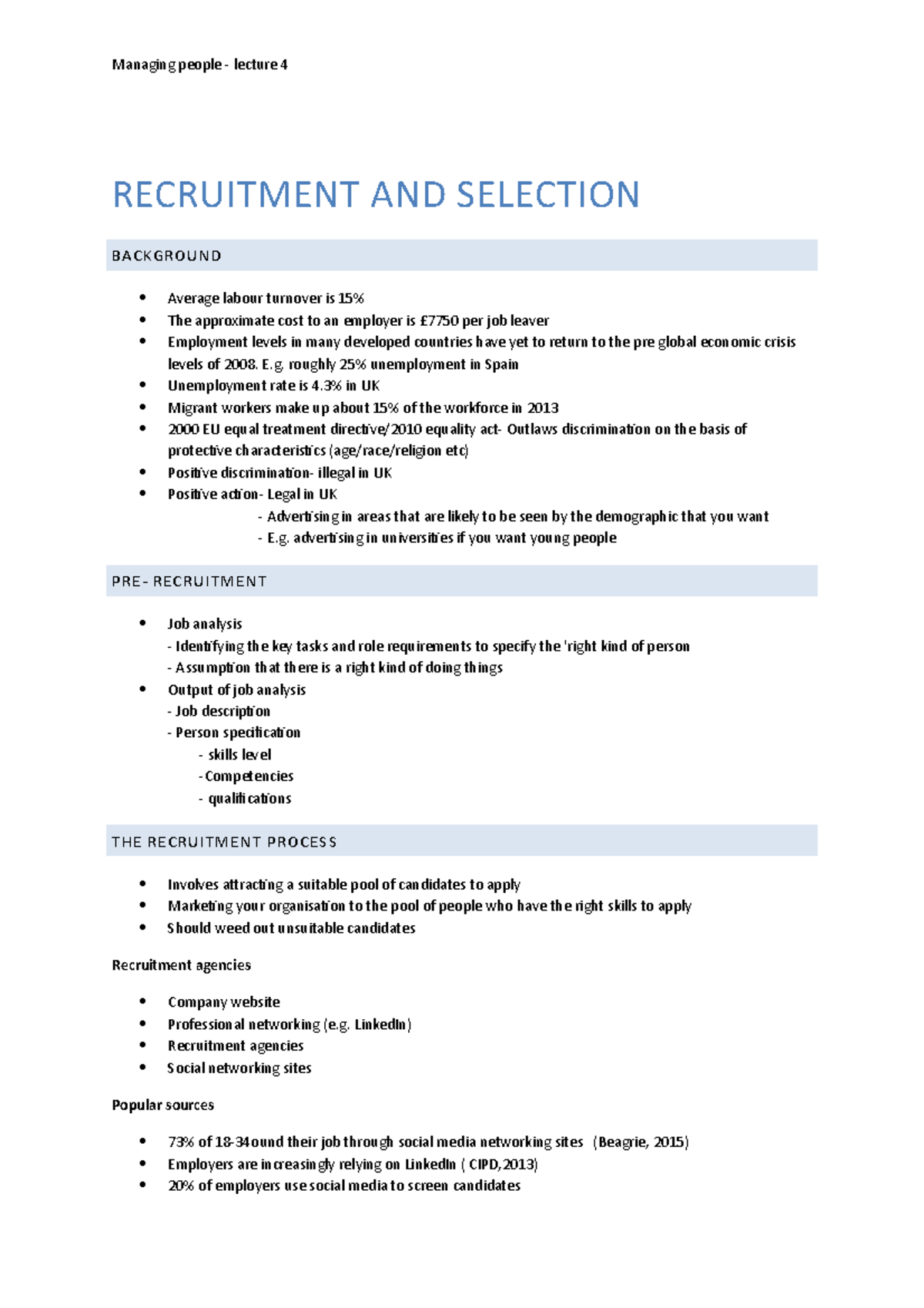 Lecture 4-Recruitment and selection - Managing people - lecture 4 ...