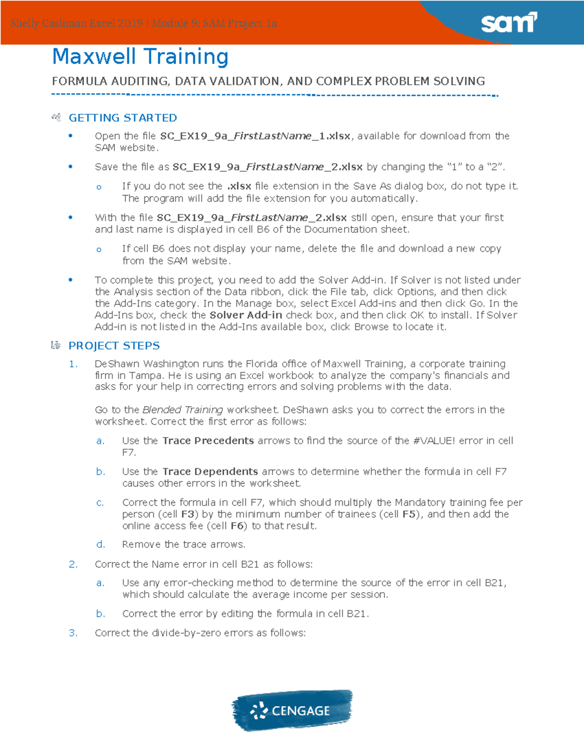 SAM Assignment Instructions - Maxwell Training FORMULA AUDITING, DATA ...