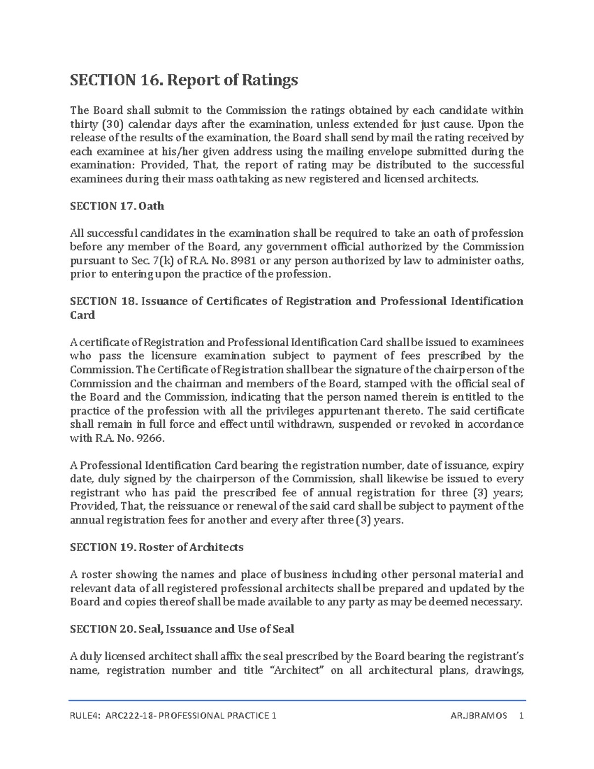 Lesson 4 - SECTION 16. Report of Ratings The Board shall submit to the ...