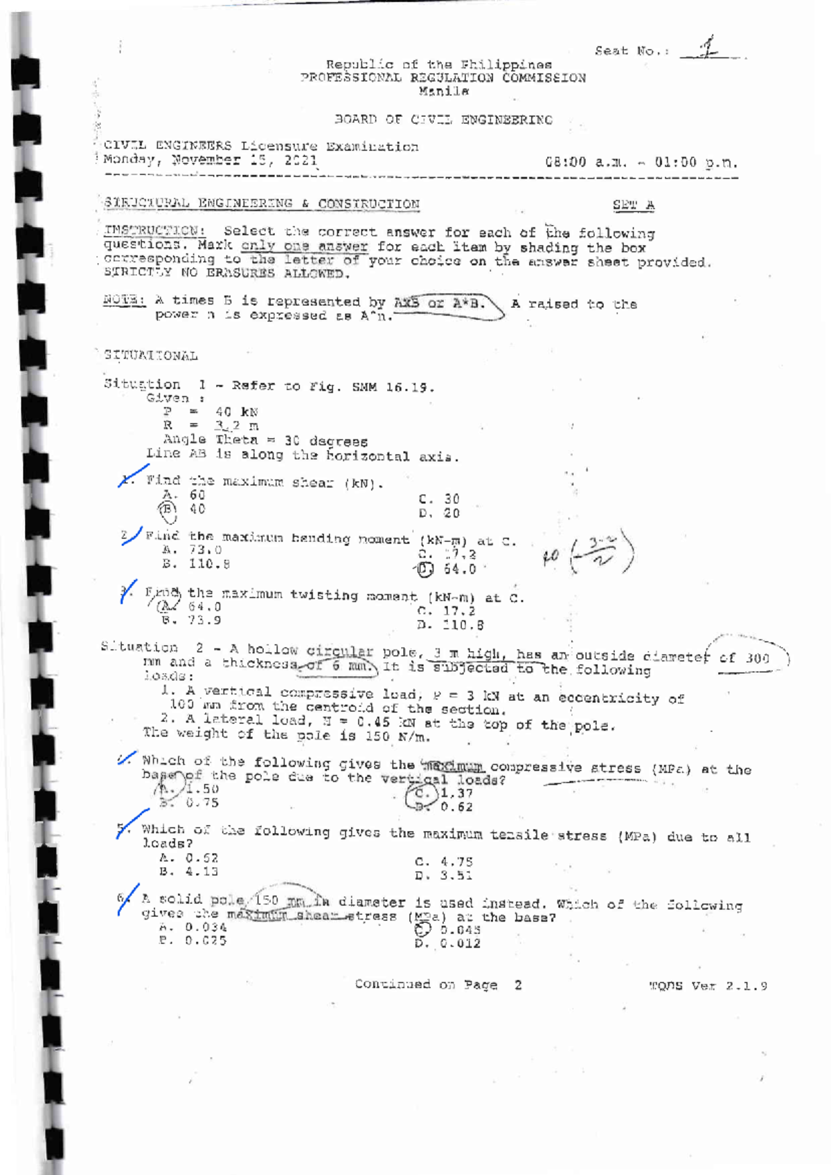 Structural CELE NOV 2021 Board EXAM - Bachelor of sscience in Civil ...