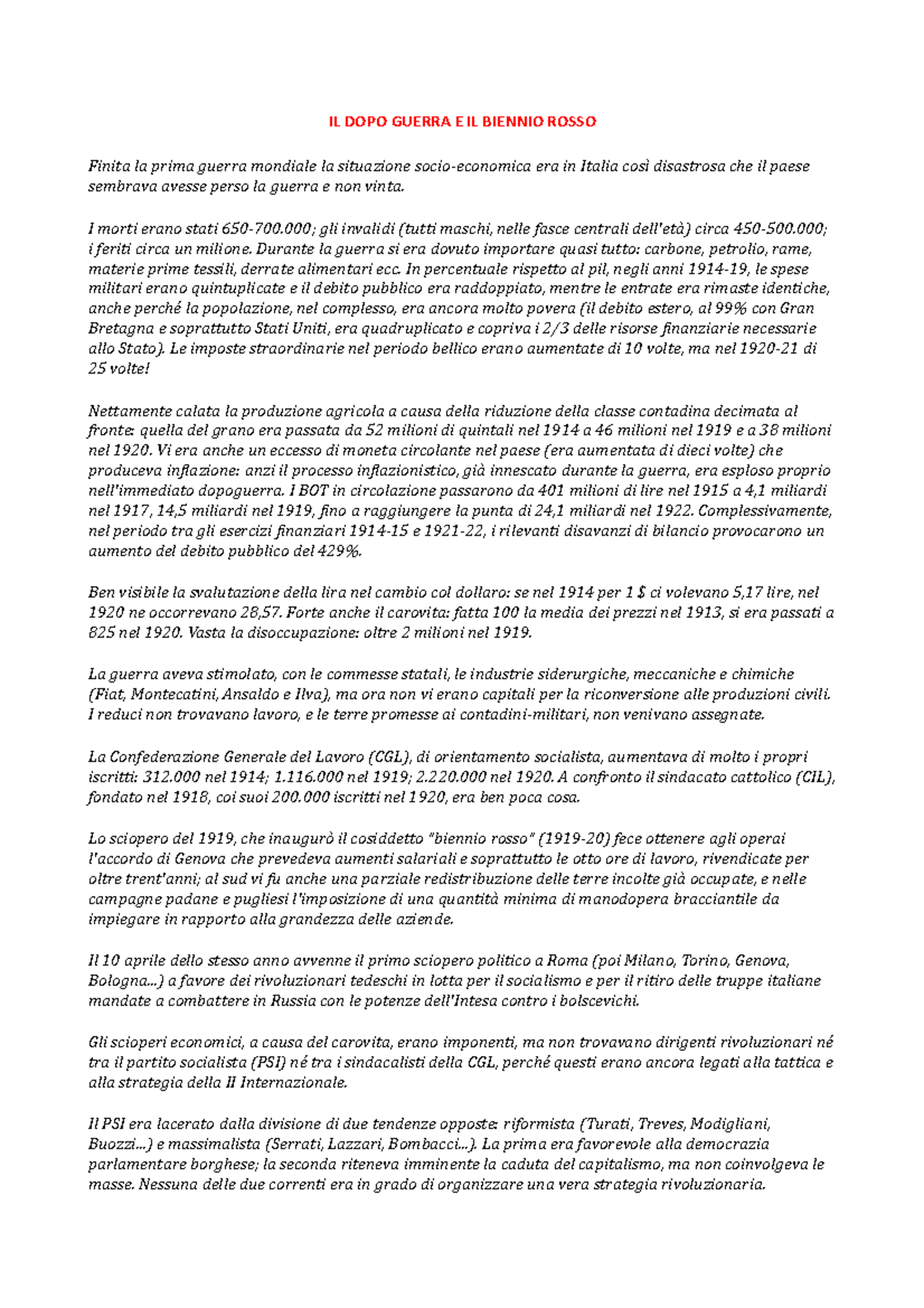 IL DOPO Guerra E IL Biennio Rosso - IL DOPO GUERRA E IL BIENNIO ROSSO ...