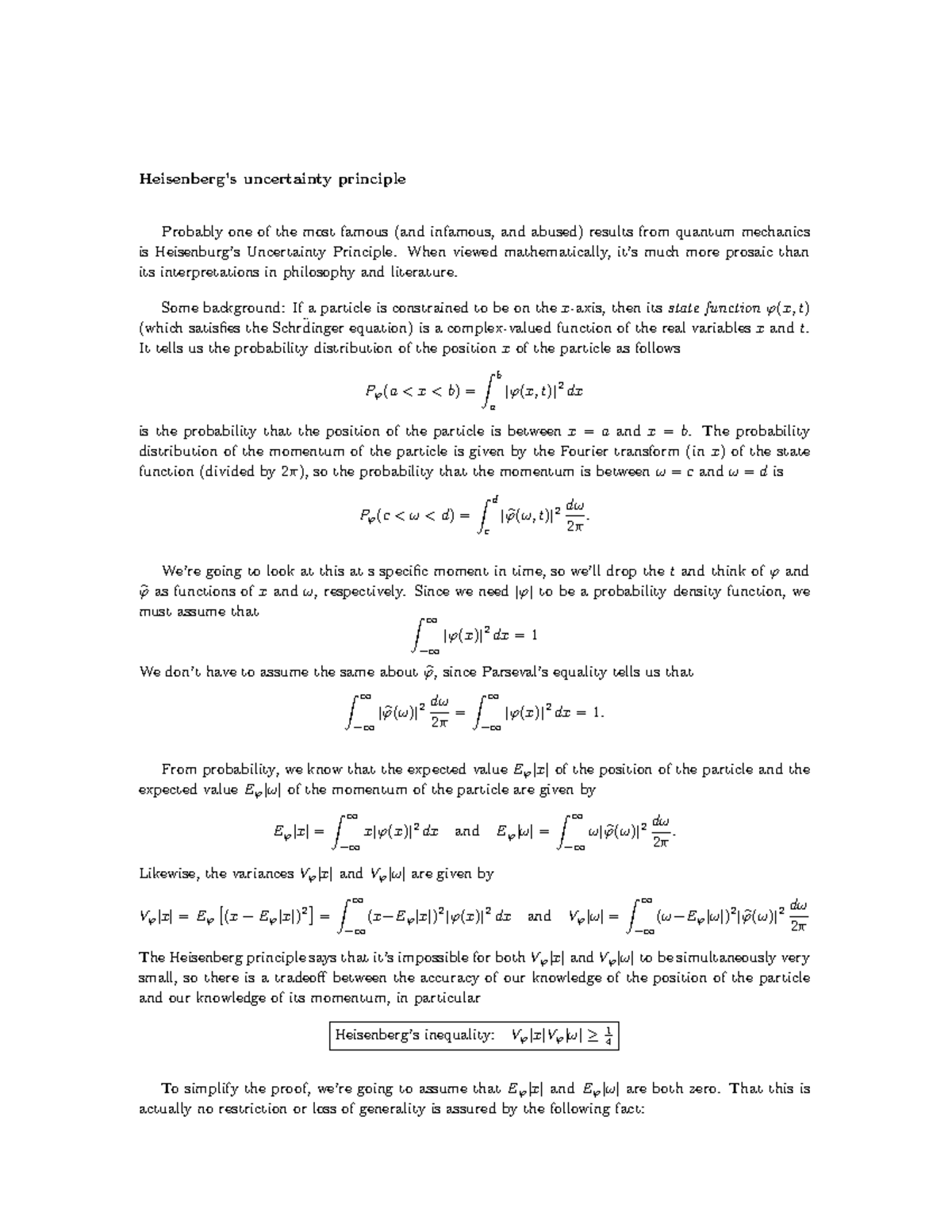 Notes on: Heisenberg's uncertainty principle - Heisenberg’s uncertainty ...