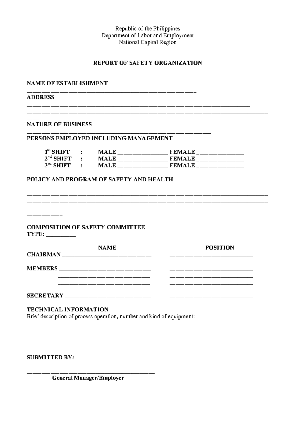 Guide TO Composition OF Safety Committee - Republic of the Philippines ...