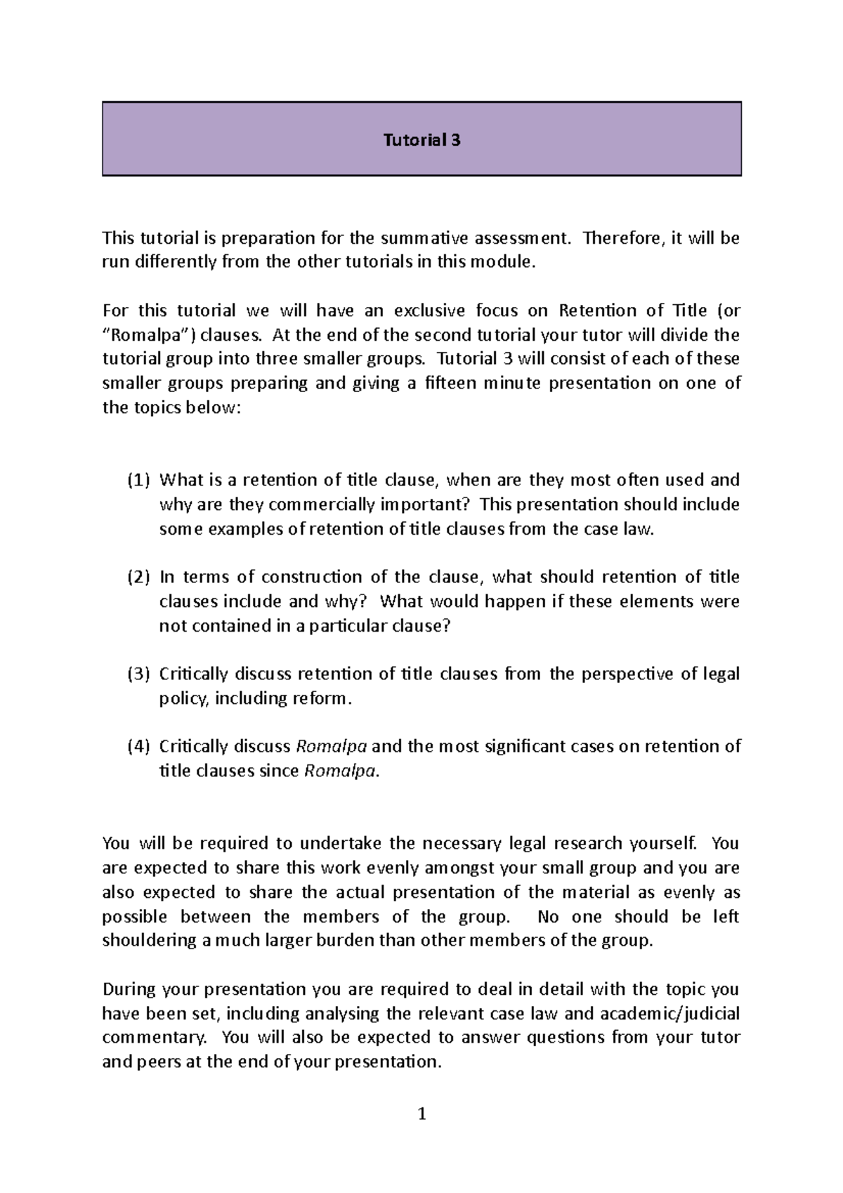 Commercial tutorial 3 handout 2022-23 - Tutorial 3 This tutorial is preparation for the ...