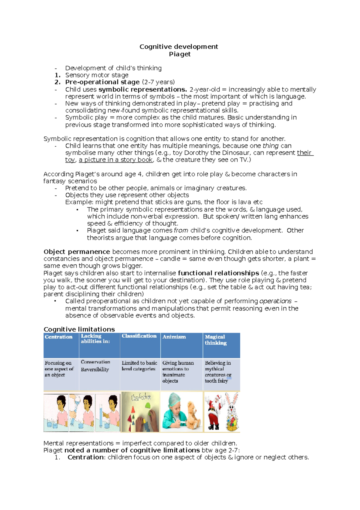 Developmental psych wk 3 - Cognitive development Piaget Development of ...