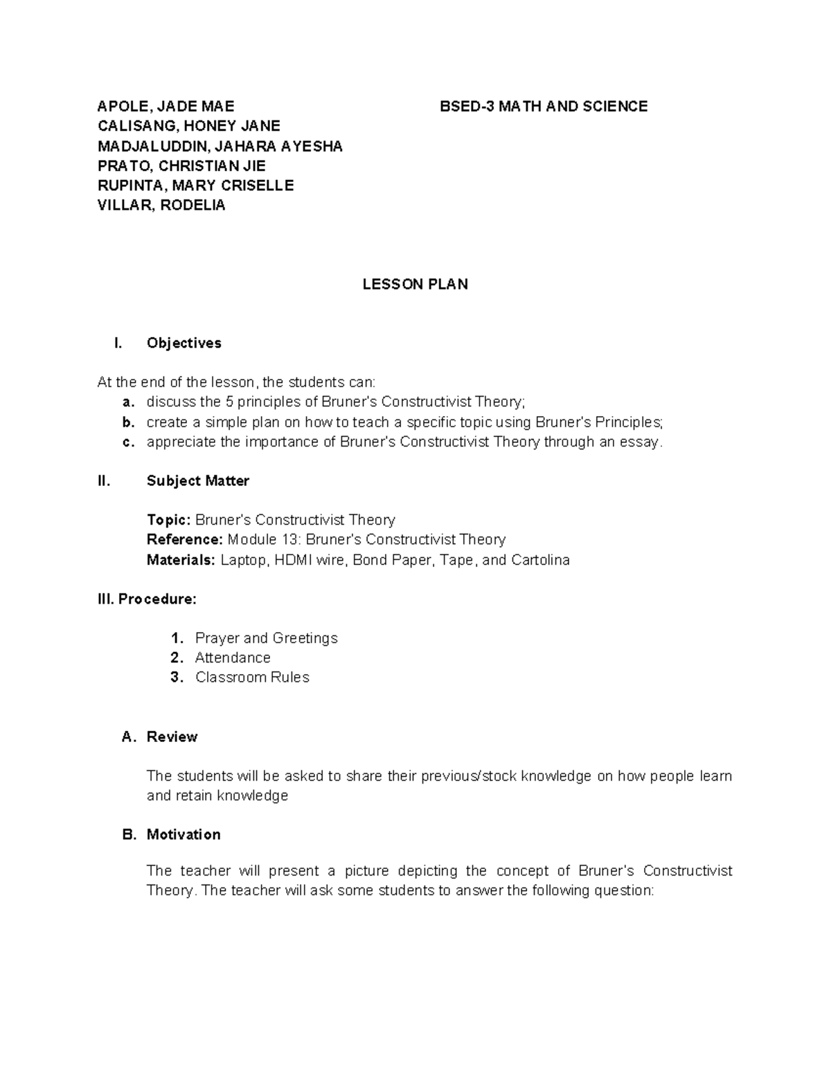 4As Lesson Plan Ed 115 VERY Final 1 - APOLE, JADE MAE BSED-3 MATH AND ...