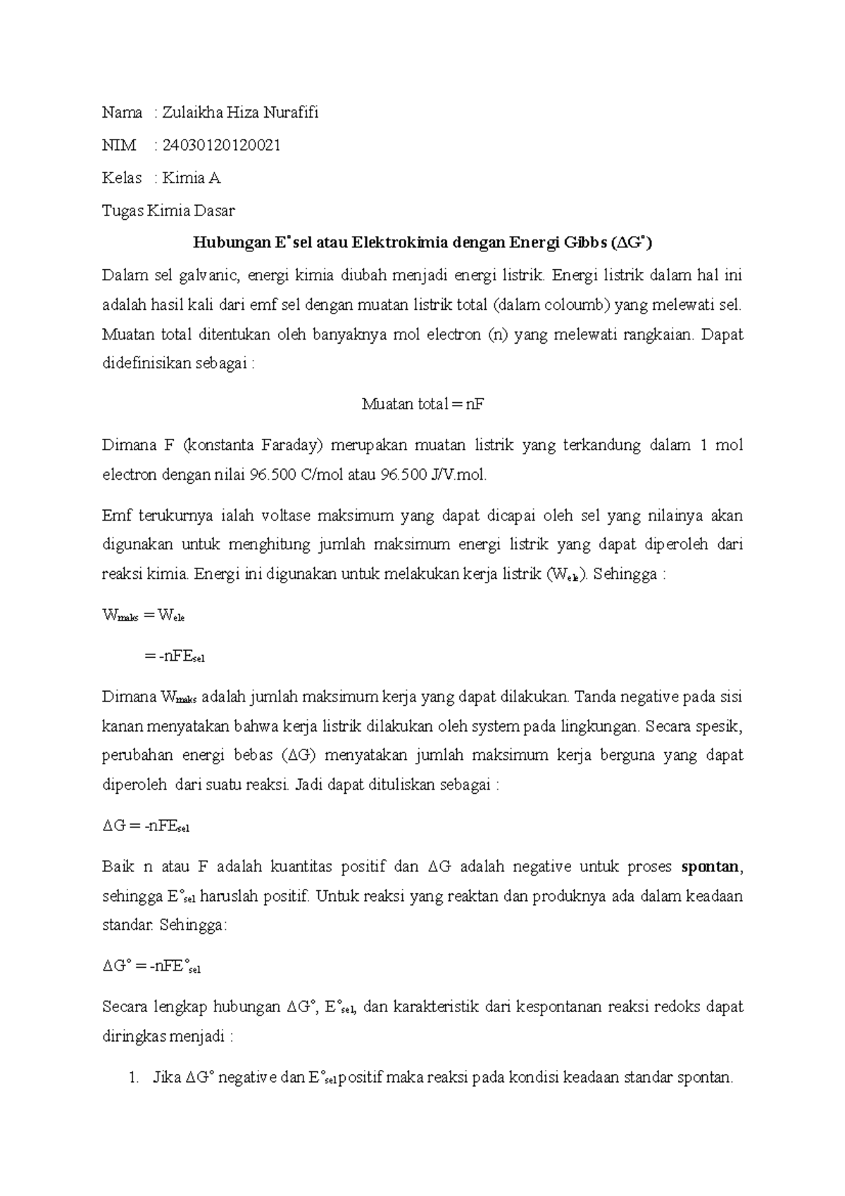 Zulaikha Hiza Nurafifi 2403012012 0021 Tugas Kim Das - Nama : Zulaikha Hiza Nurafifi NIM : - Studocu