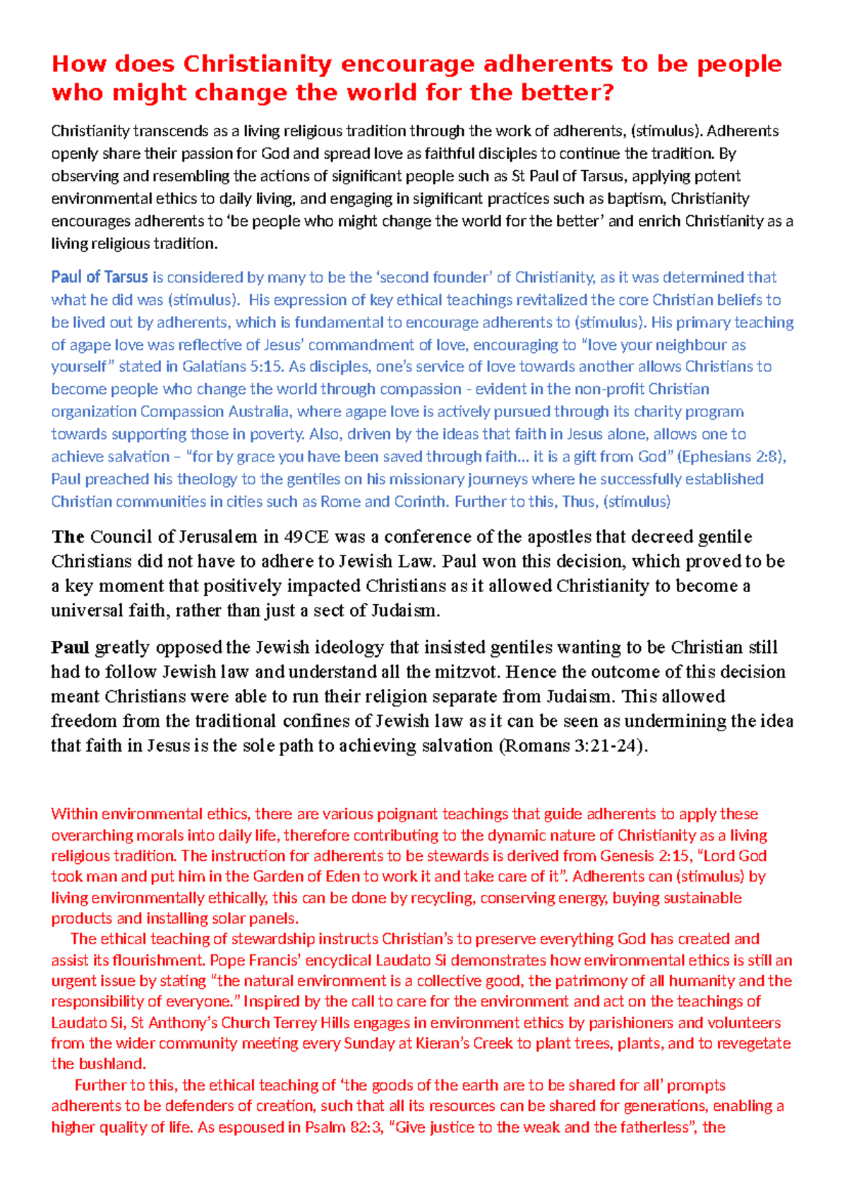 Best Holistic Christianity Essay - How does Christianity encourage ...