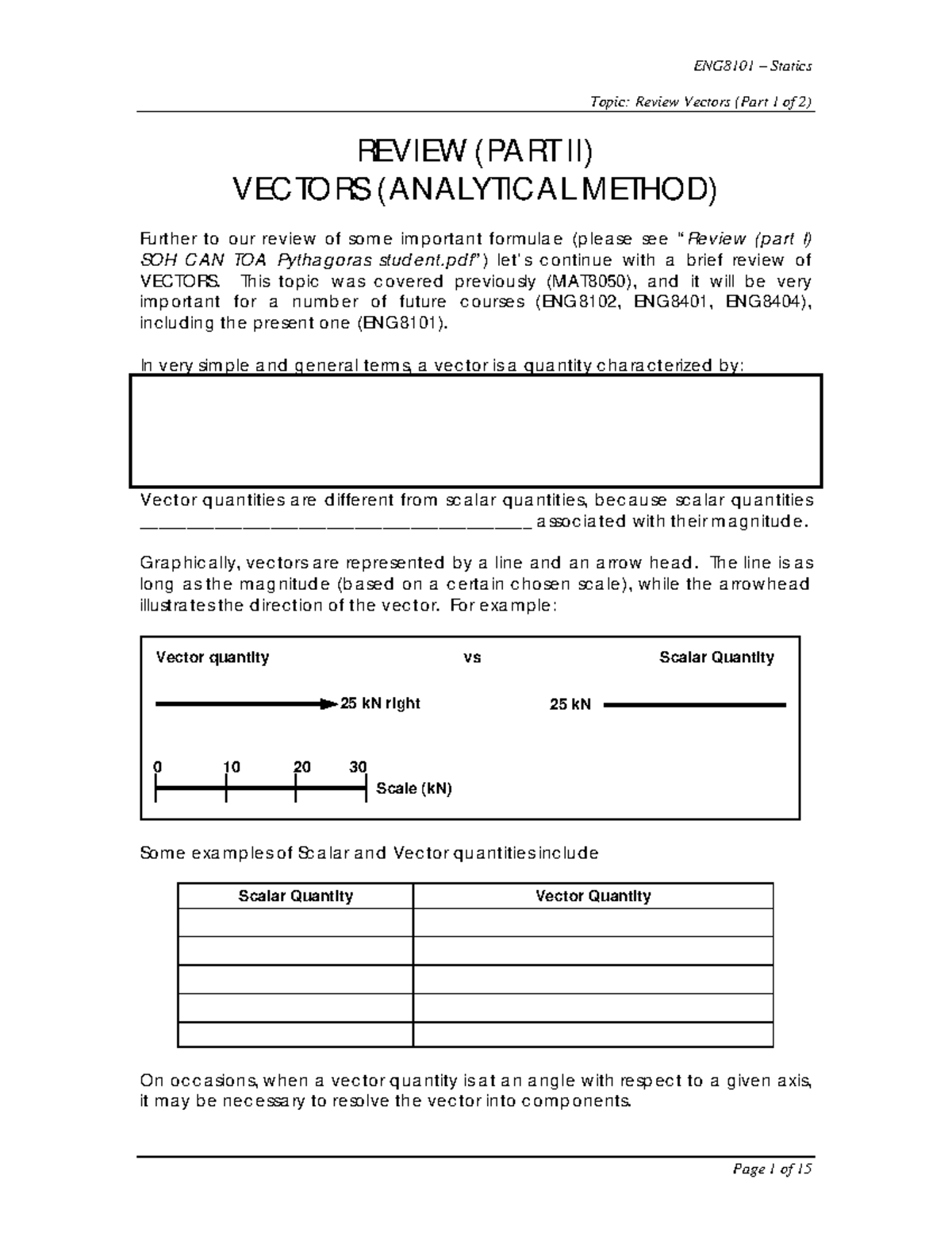 WEEK 1 Review - vectors student (part 1 of 2) - ENG8101 – Statics Topic ...