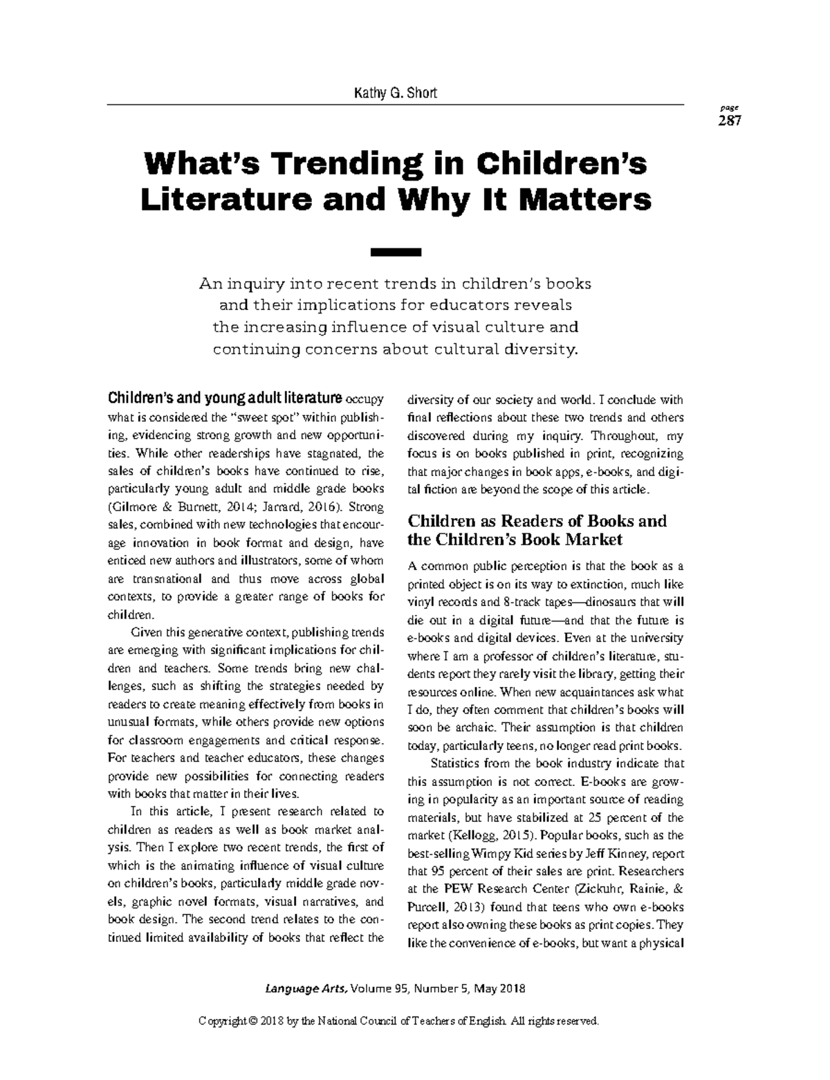 Whats trending childrens literature - page 287 Kathy G. Short What’s ...