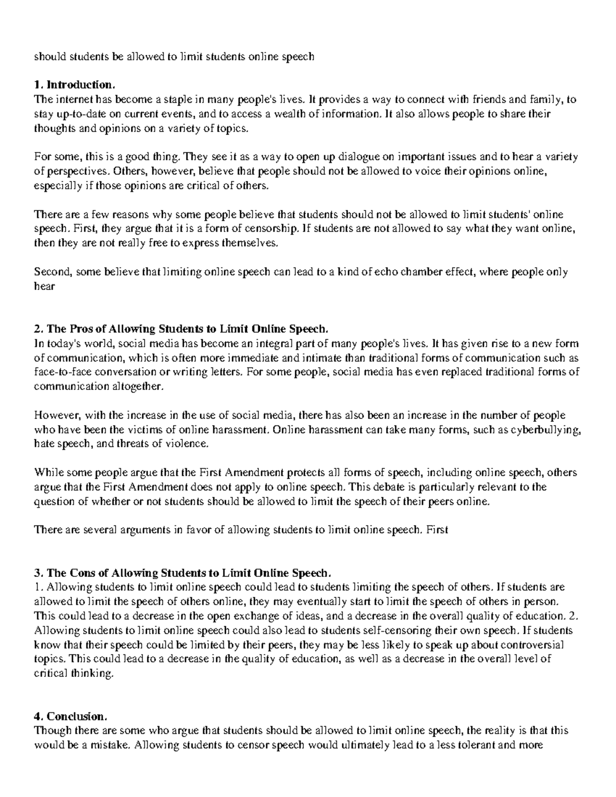 Document - should students be allowed to limit students online speech ...