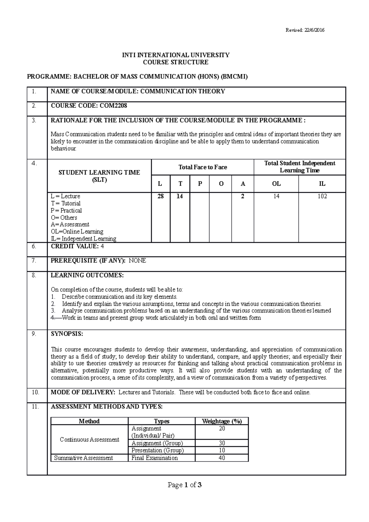 COM2208 (new) course structure - INTI INTERNATIONAL UNIVERSITY COURSE ...
