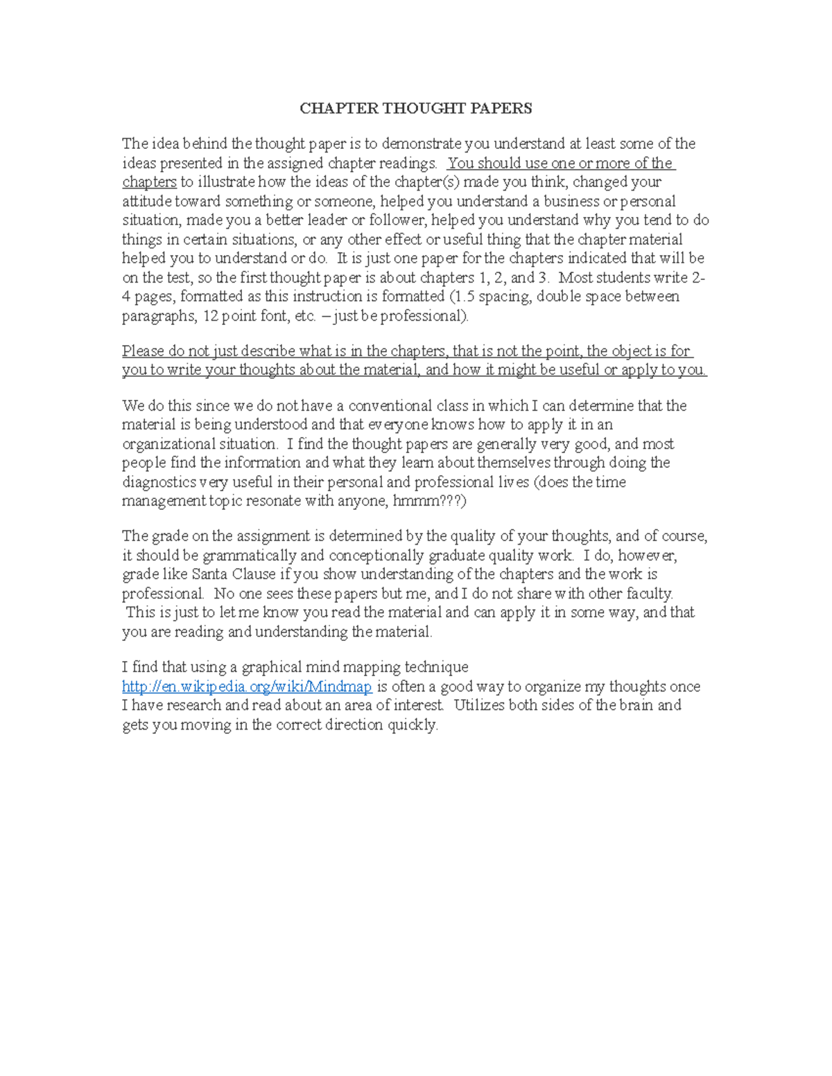 Though Paper Instructions - CHAPTER THOUGHT PAPERS The idea behind the ...