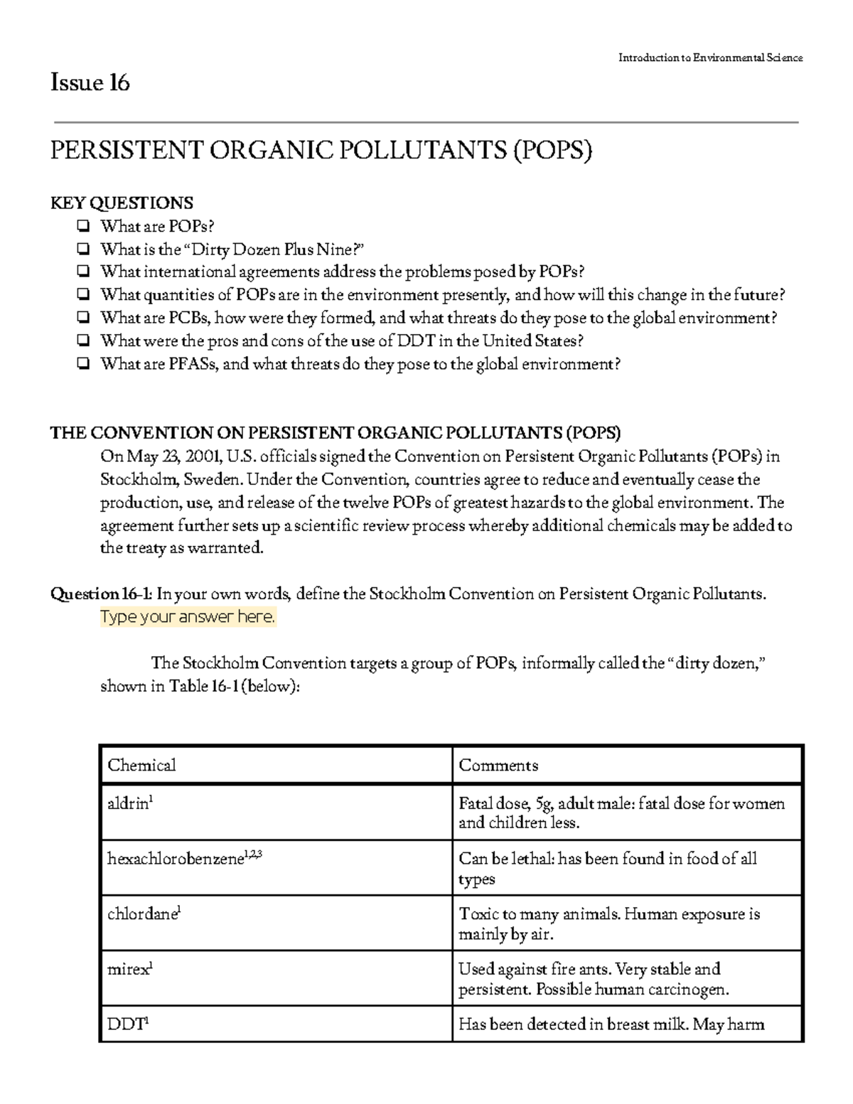 Issue 16 Persistent Organic Pollutants (POPs) - Introduction to ...