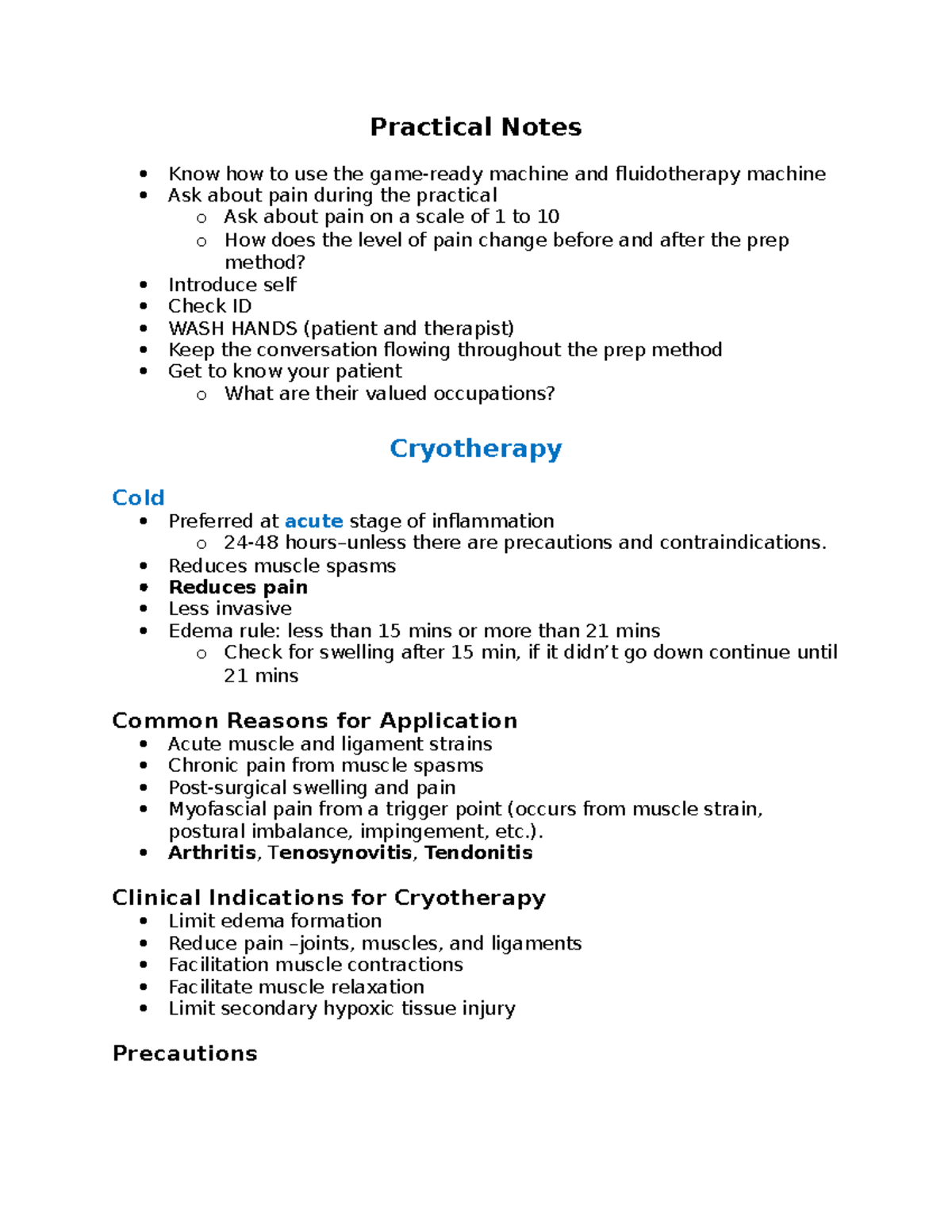 534 Practical Exam 1 - Dr. A - Practical Notes Know how to use the game ...