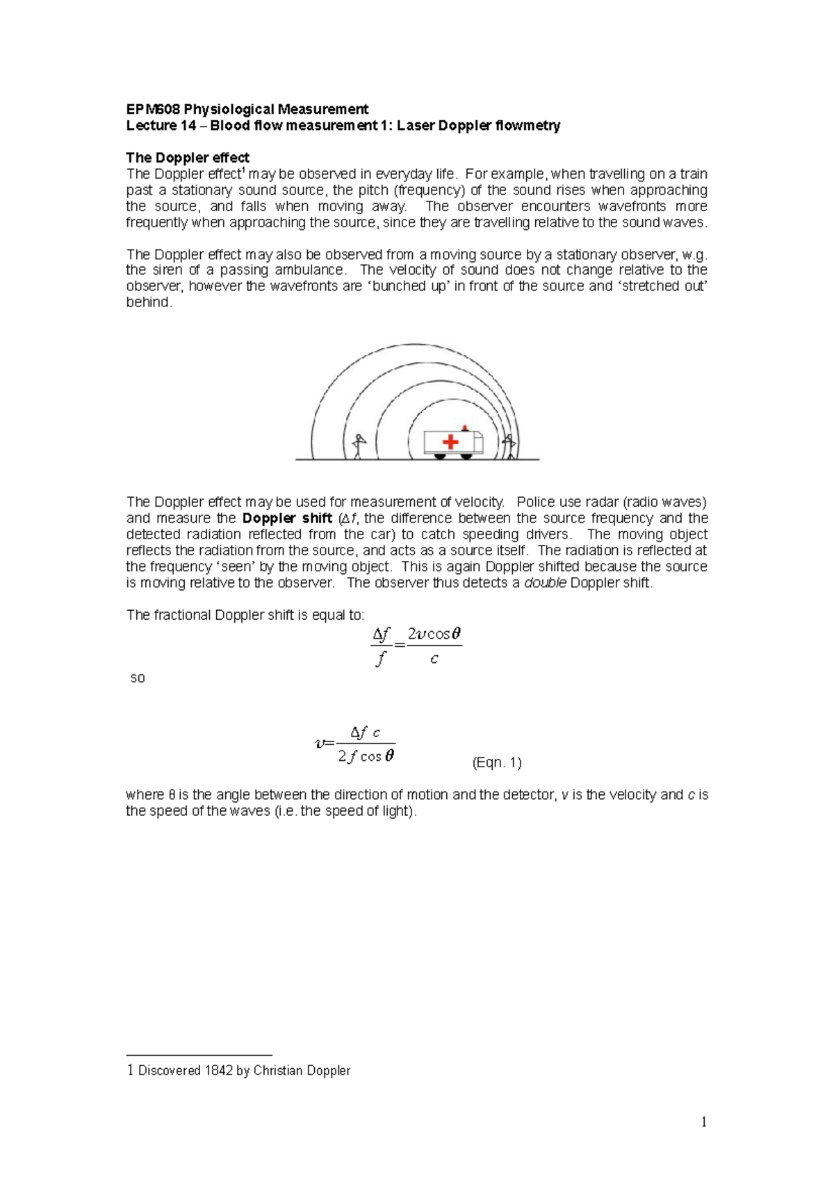 Lecture 14 - Blood flow Measurement 1 - EPM608 Physiological Measurement Lecture 14 – Blood flow ...