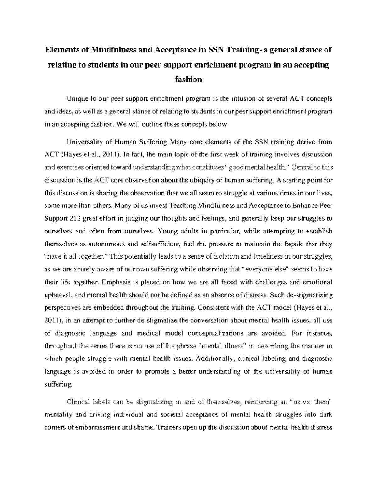 Elements of Mindfulness and Acceptance in SSN Training- a general ...