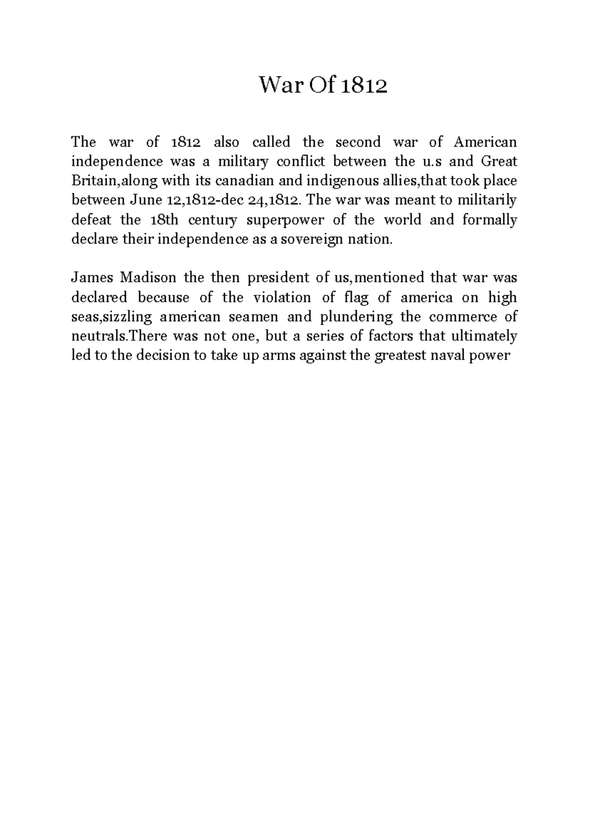 Untitled document - useful for making answers - War Of 1812 The war of ...