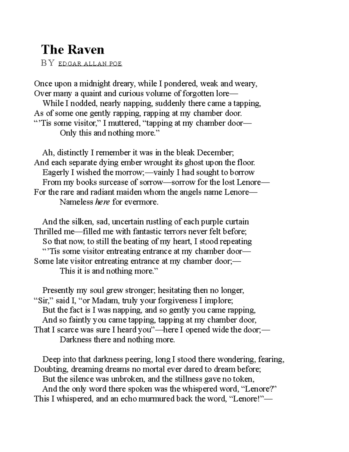 The Raven Poe full text - .sdd - The Raven BY ED GAR AL LA N PO E Once ...