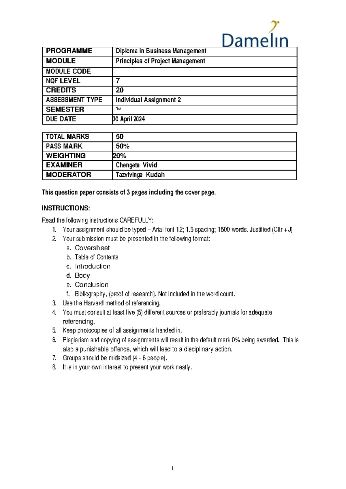 Assignment 2 itpm - 1 PROGRAMME Diploma in Business Management MODULE ...