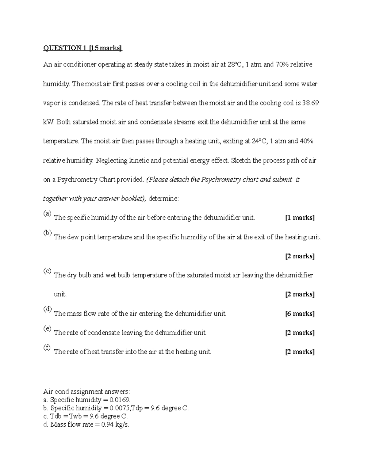 Air-Conditioning Assignment Question - QUESTION 1 [15 marks] An air ...