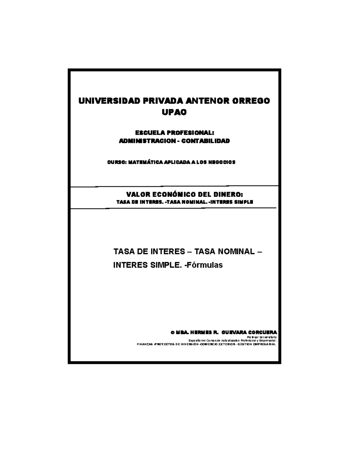 Apuntes.-Tasa nominal.-Fórmulas interés simple UPAO 2023 I ...