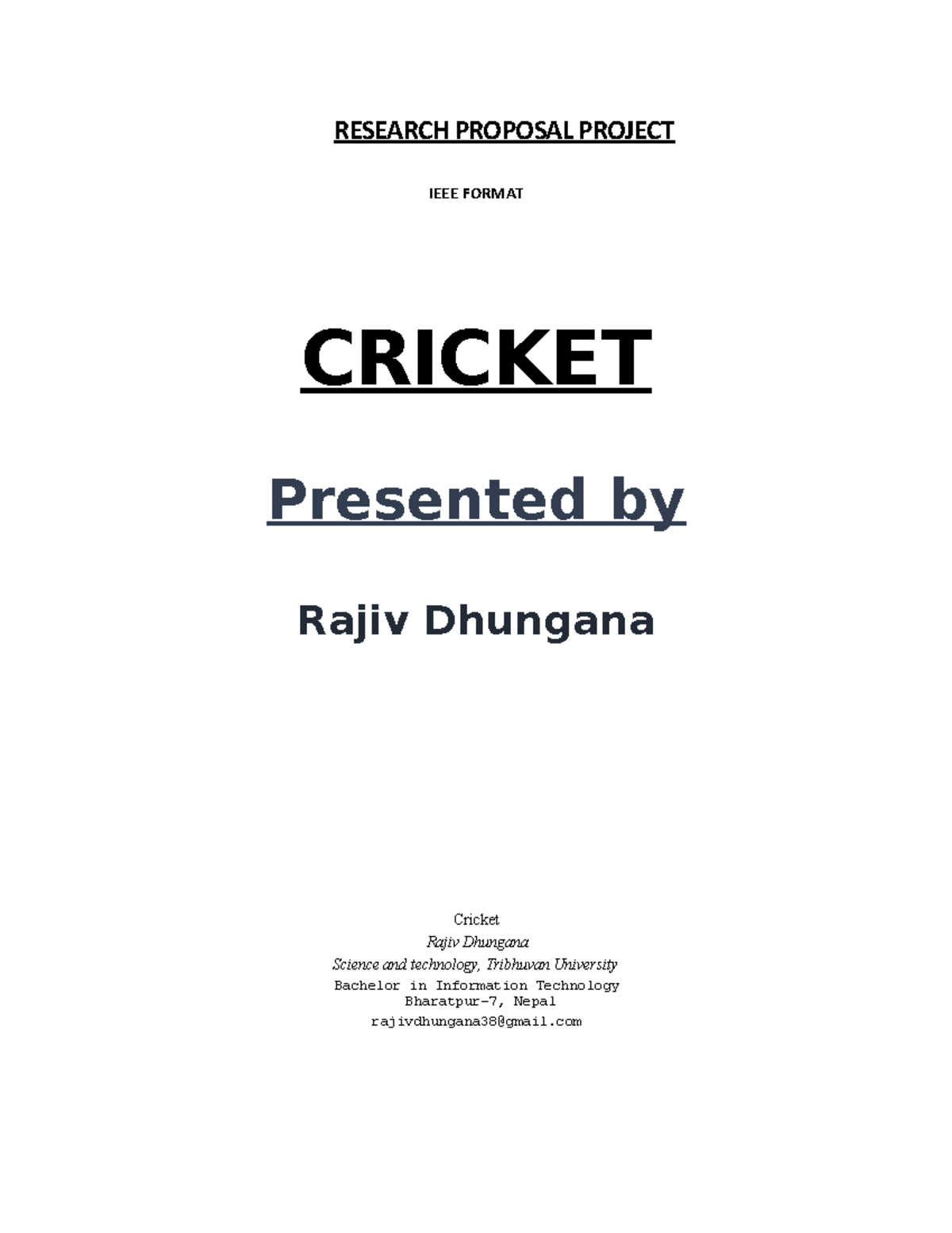 Research Propose Document - RESEARCH PROPOSAL PROJECT ####### IEEE ...