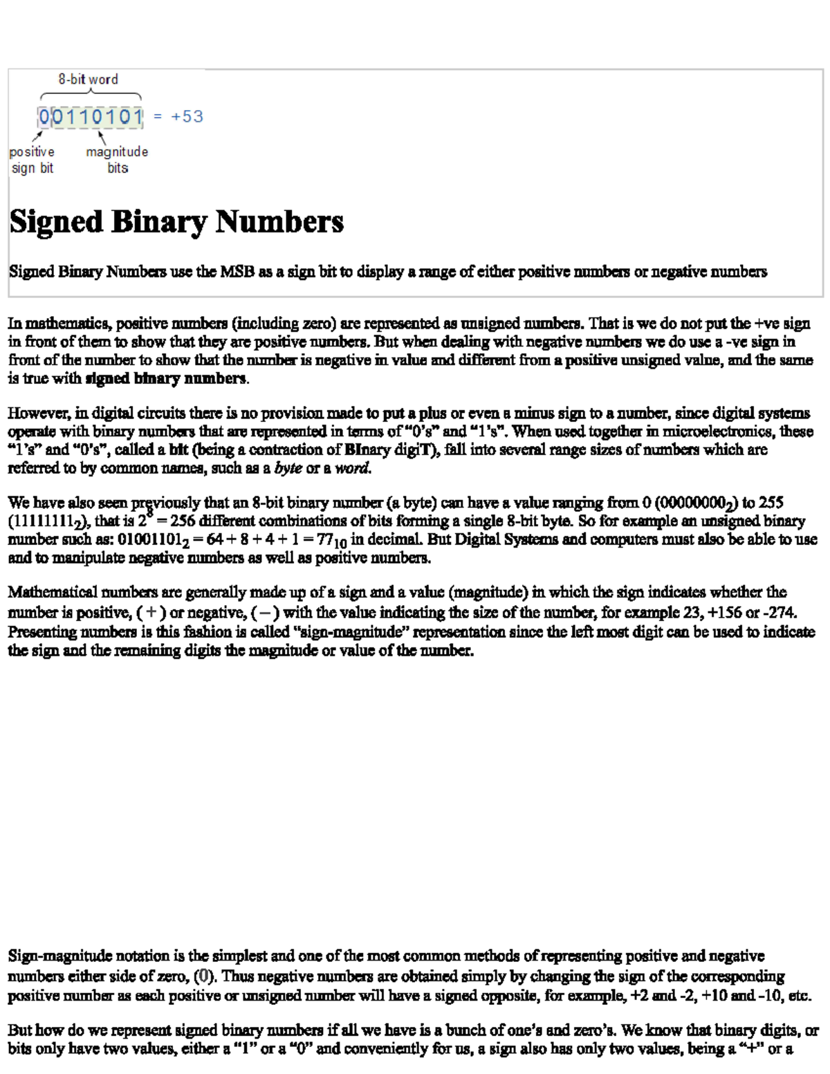 Binary Represantation of Signed Numbers - Bsc. Electrical and ...