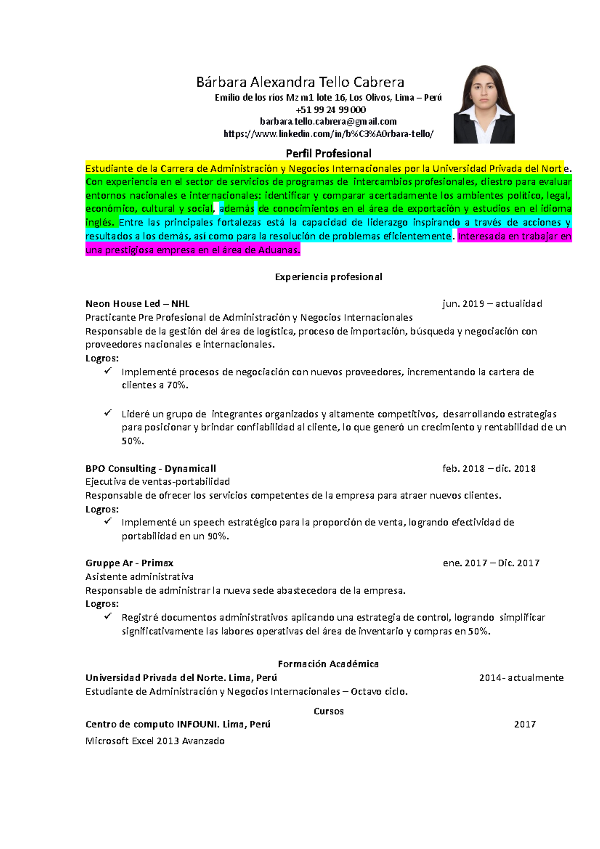 CV Barbara Tello con experiencia - Bárbara Alexandra Tello Cabrera ...