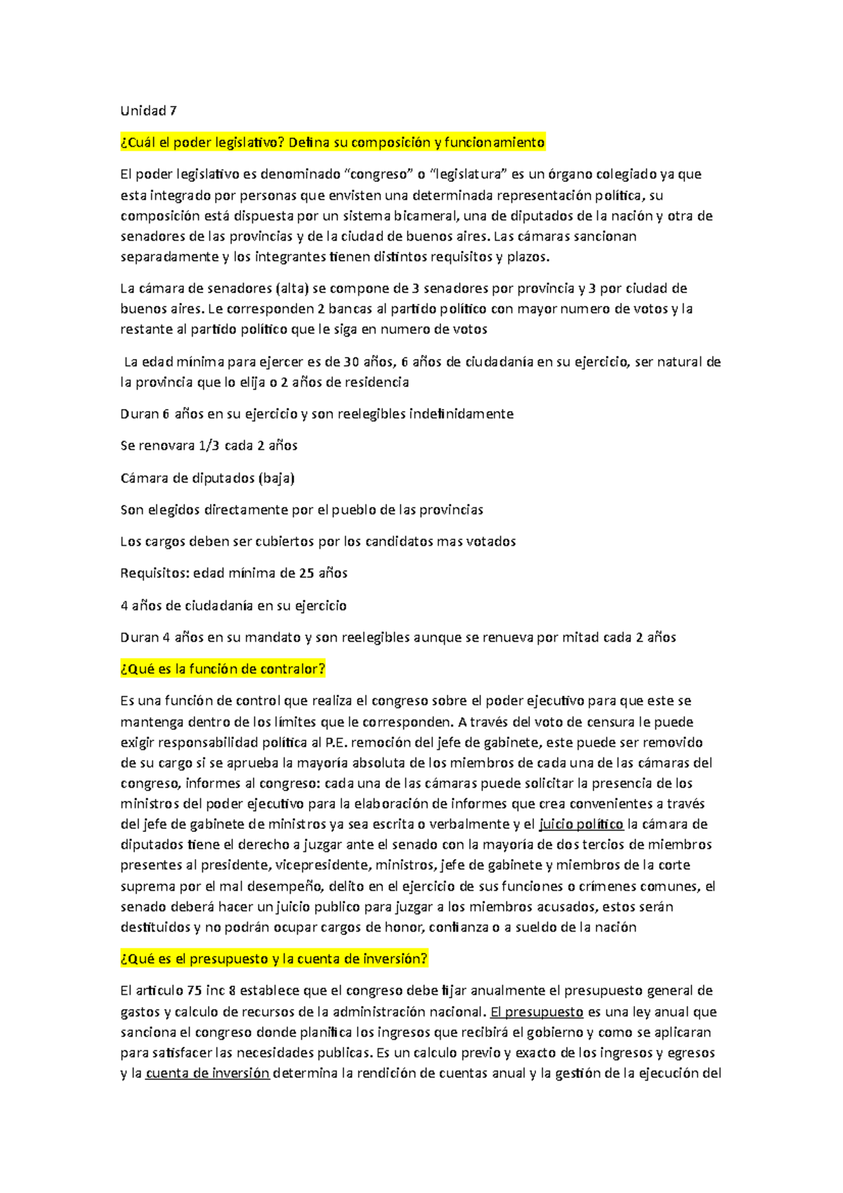 Unidad 7 derecho preguntas - Unidad 7 ¿Cuál el poder legislativo ...