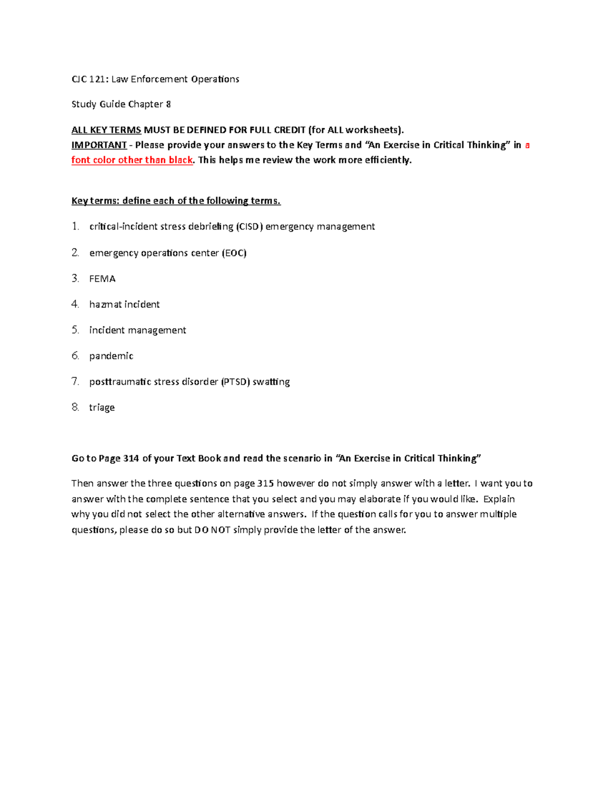 CJC 121 Chapter 8 Study Guide with an Exercise - CJC 121: Law ...