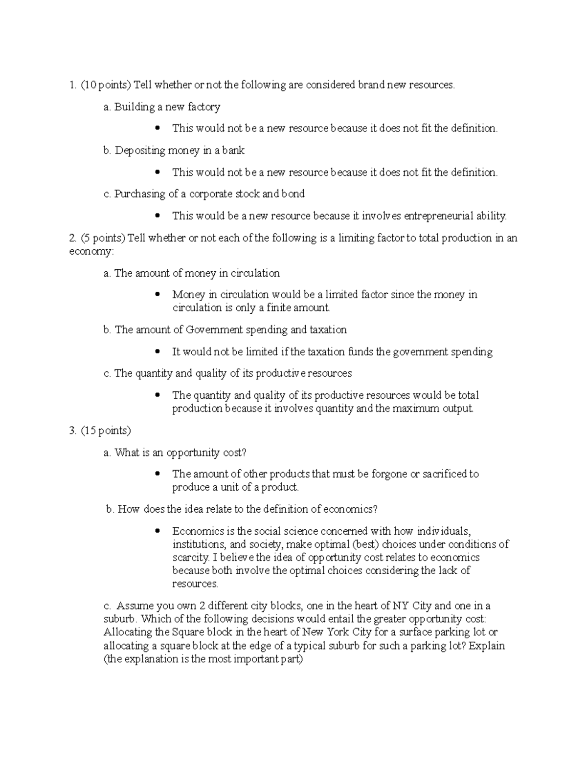 Economics problem set 1 - 1. (10 points) Tell whether or not the ...