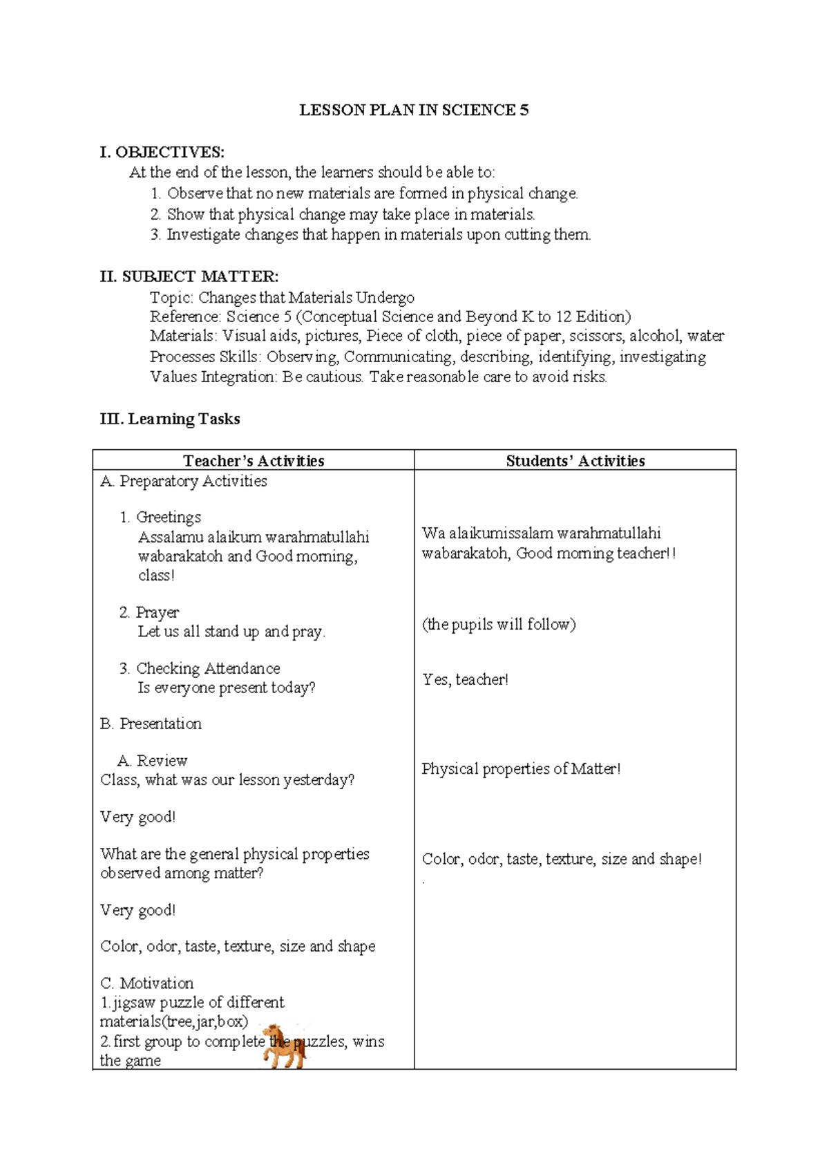 317606041 Lesson Plan Matter Changes in Matter in science - LESSON PLAN ...