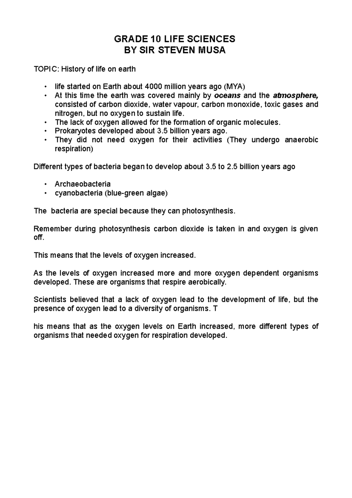 Grade 10 life sciences history of life on earth - GRADE 10 LIFE ...