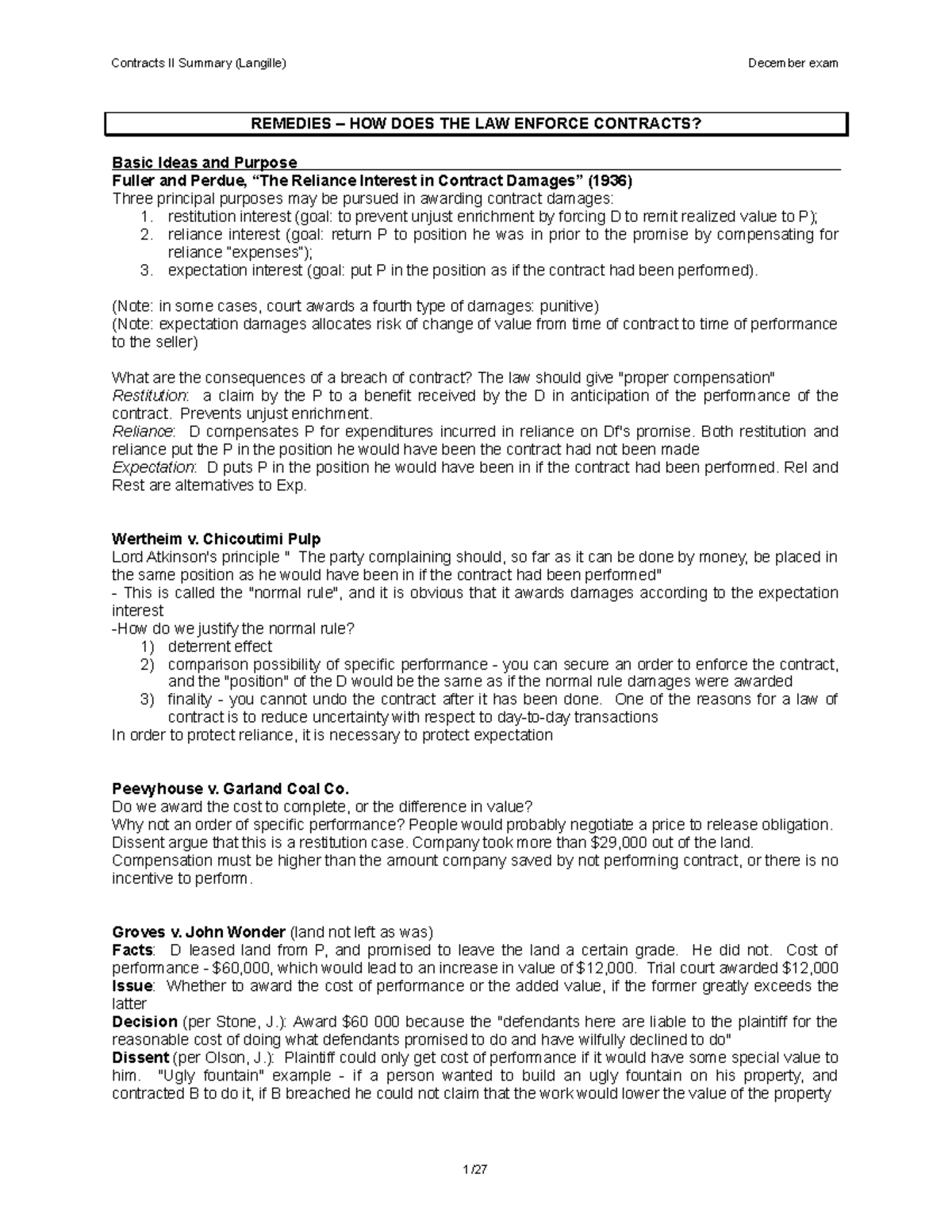 Contracts 1 Outline REMEDIES HOW DOES THE LAW ENFORCE CONTRACTS contracts-1-outline-remedies-how-does-the-law-enforce-contracts