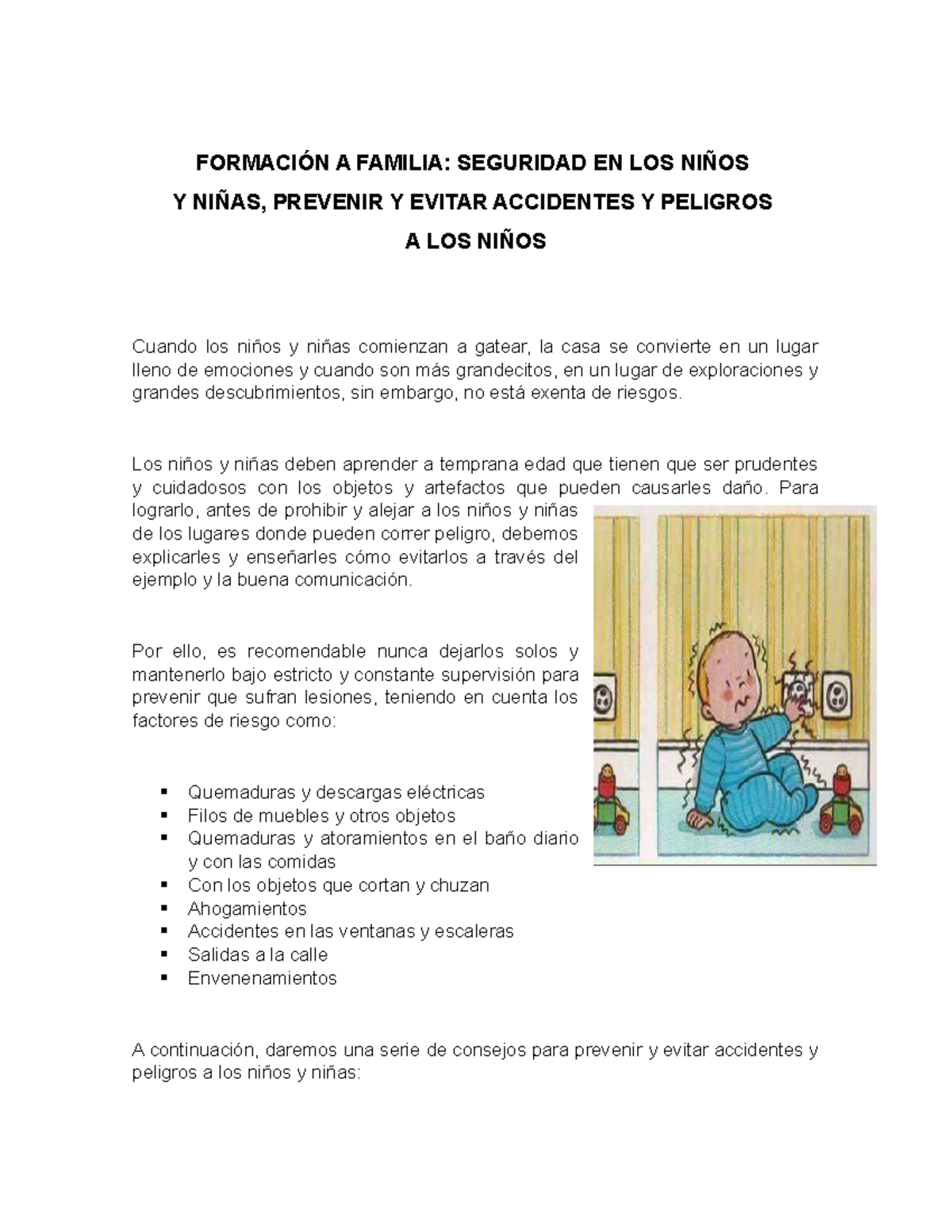 Seguridad EN LOS Niños Y Niñas - FORMACIÓN A FAMILIA: SEGURIDAD EN LOS ...