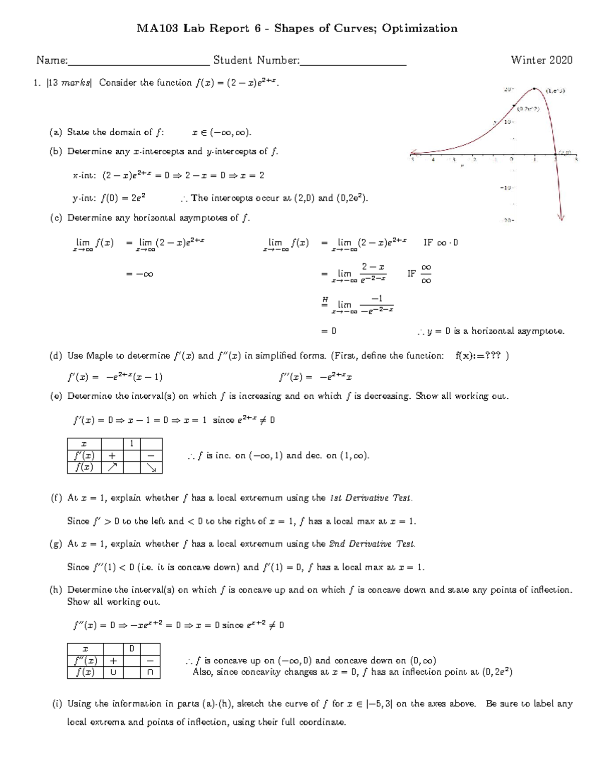 Ma103 Lab material For students - MA103 Lab Report 6 - Shapes of Curves ...