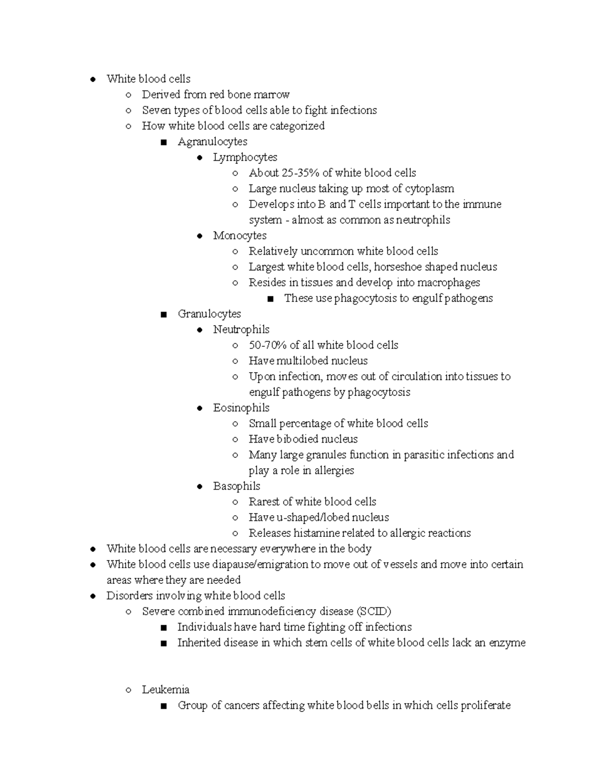 White blood cells and disorders - White blood cells Derived from red ...