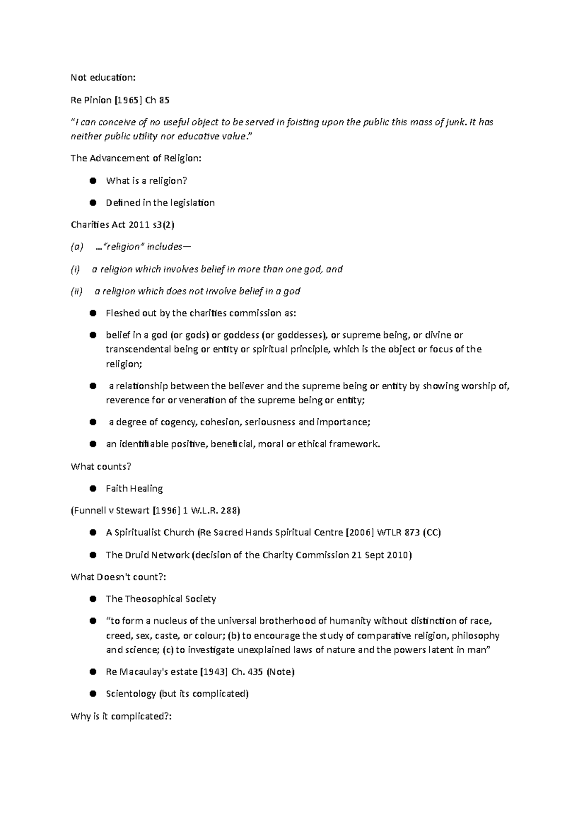 Studocu New NOtes 15 - Not education: Re Pinion [1965] Ch 85 “ I can ...