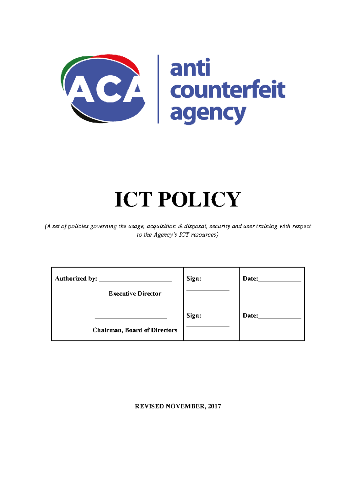 ICT-Policy - ICT policies - ICT POLICY (A set of policies governing the ...