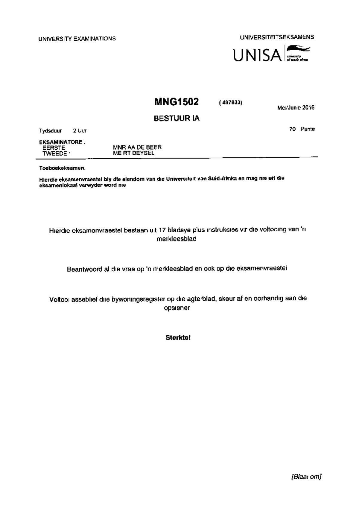 Police module MNG1502 - UNIVERSITY EXAMINATIONS UNIVERSITEITSEKSAMENS ...
