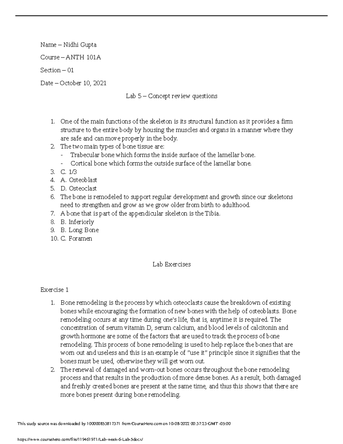 Lab Week 6 Lab 5 Documents Name Nidhi Gupta Course Anth 101a Section 01 Date October 