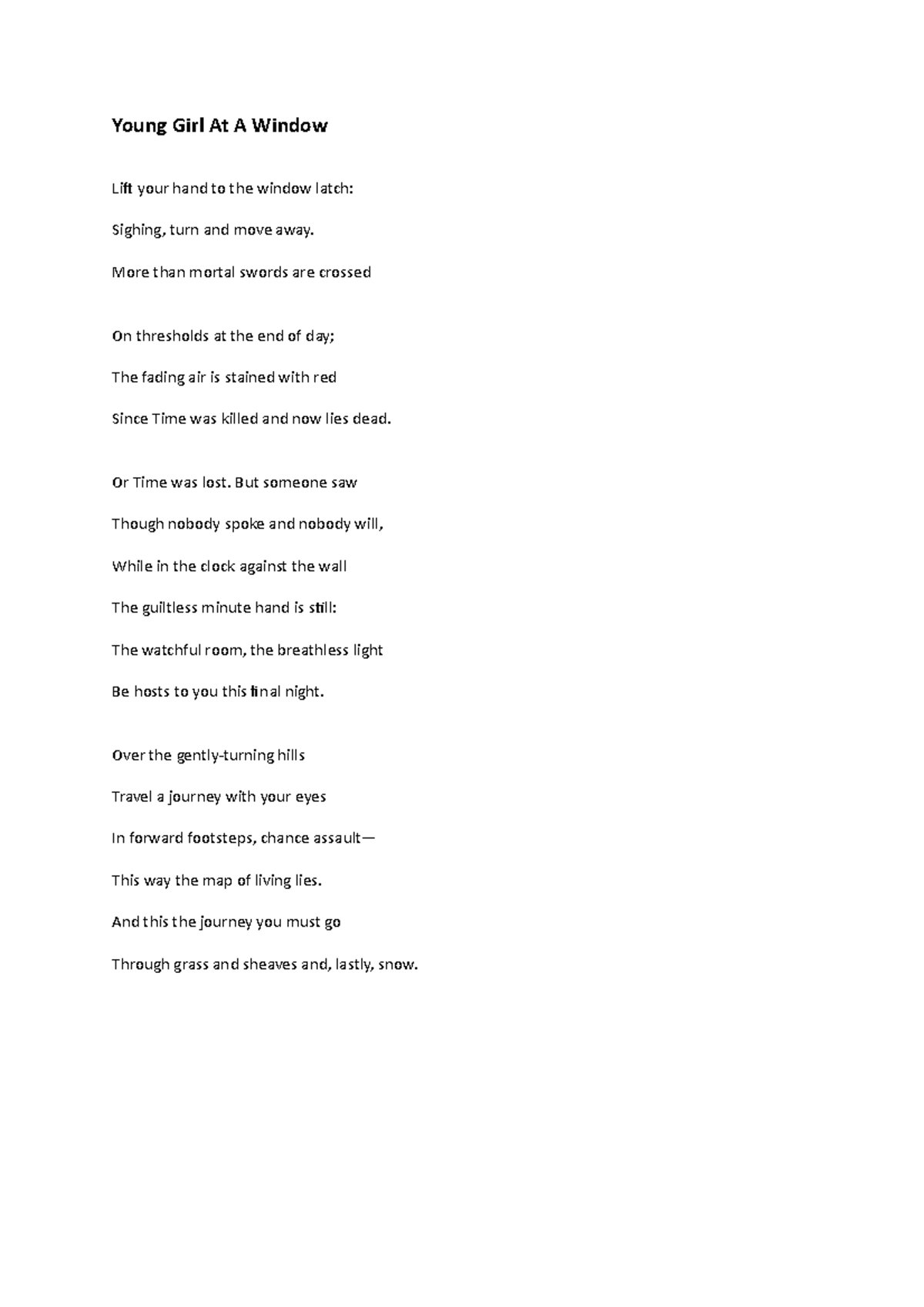 Poems - notes - Young Girl At A Window Lift your hand to the window ...