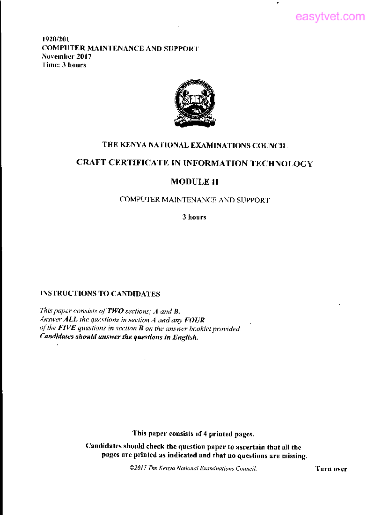 2017 nov - KNEC past paper - Introduction to information systems - MKU ...