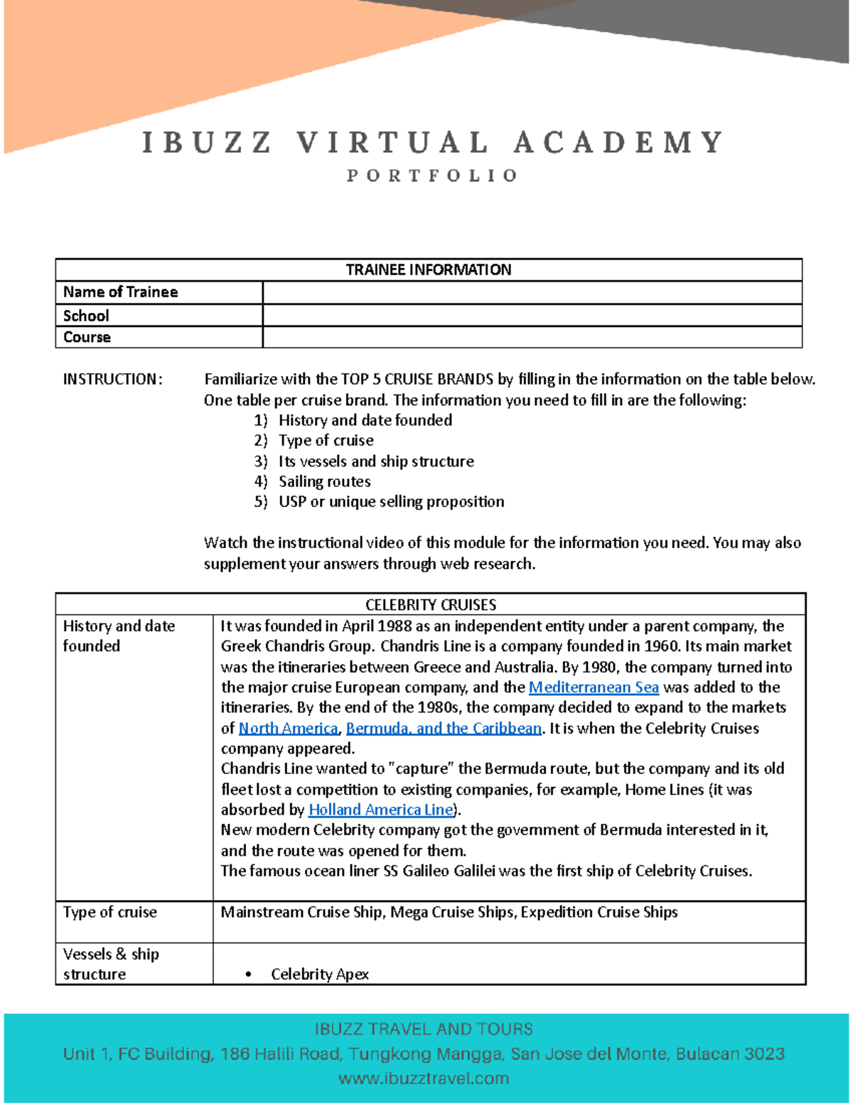 WC Portfolio 1 - TRAINEE INFORMATION Name of Trainee School Course ...