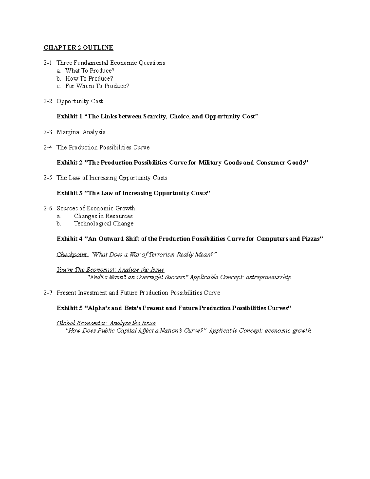 Chapter 2 Outline - Economic Development subject - CHAP TER 2 OUTLINE 2 ...