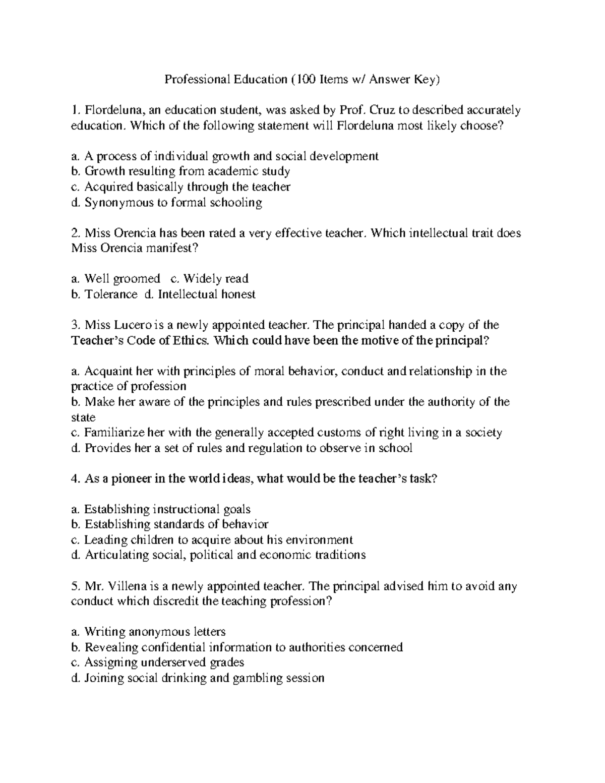 Prof Ed-100 Questions with Answer Key - Professional Education (100 ...